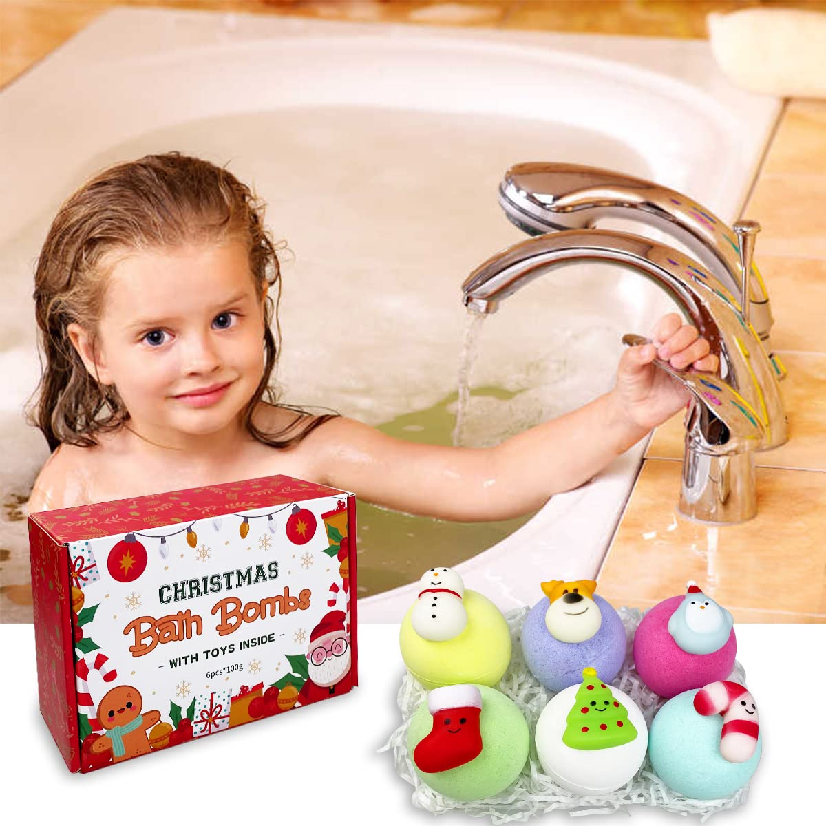 QINGQIU 6 Pack Easter Bubble Bath Bombs with Easter Squishy Toys Inside for Kids Girls Boys Easter Basket Stuffers Gifts