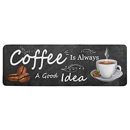 Kitchen Rug and Mat Set Farm Coffee Beans Cups Vintage Cafe Drink,Water Absorption Floor Doormat Coffees is Good idea Quote on Black,Washable Carpet for Kitchen Sink Laundry Bar Decor