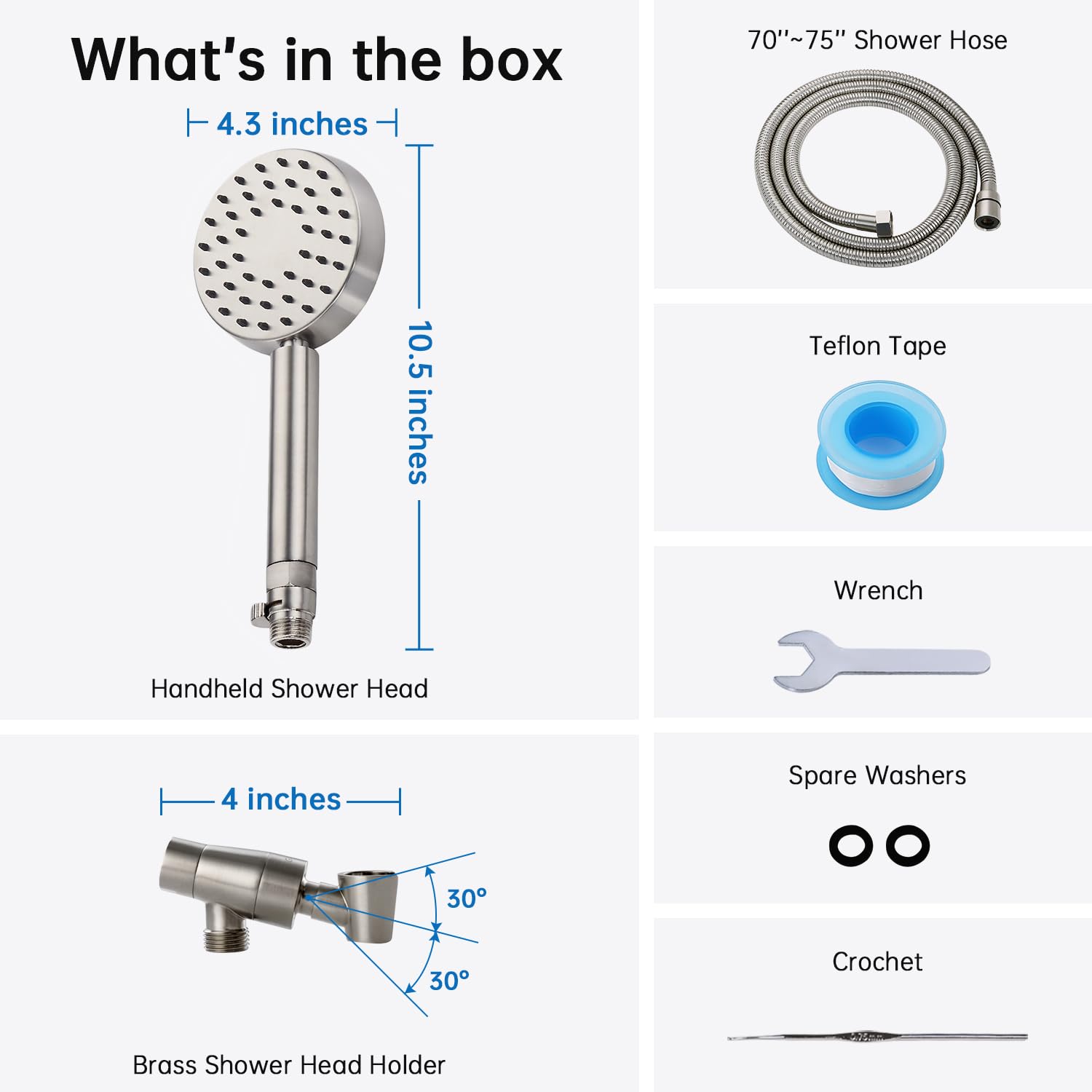 Solid Metal Brushed Nickel Handheld Shower Head With Extra Long Stainless Steel Hose & Brass Holder,Equipped with Flow Valve to Control Water Pressure, Hotel Quality