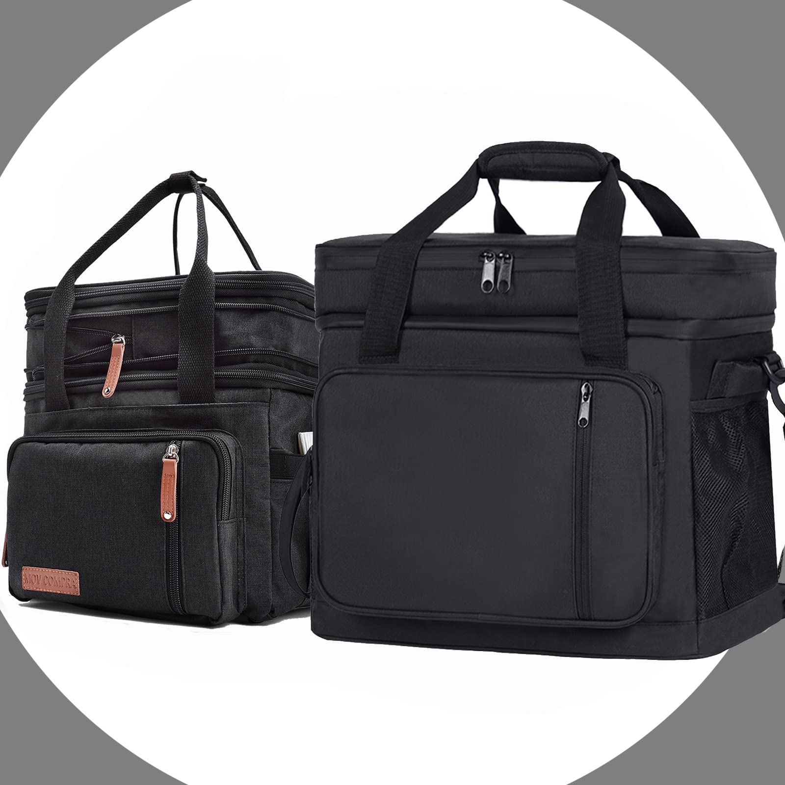 MOV COMPRA Movcompra Black Adult Insulated Lunch Box for Work + 45-Can Dual Compartment Large Lunch Cooler Bag