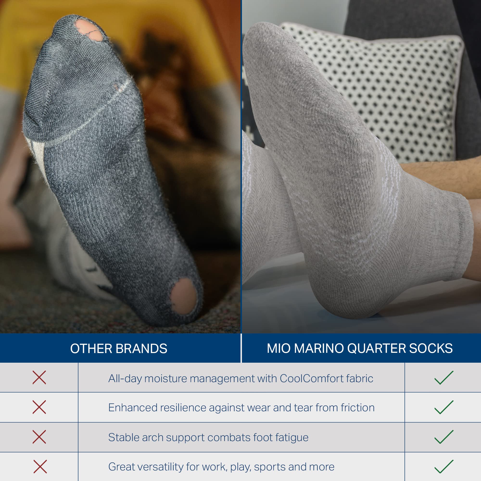 Marino Men's Performance Ankle Socks - Mens Athletic Black & White Socks - Moisture Control Multi-Pack - White - 3 Pack - (10-13)