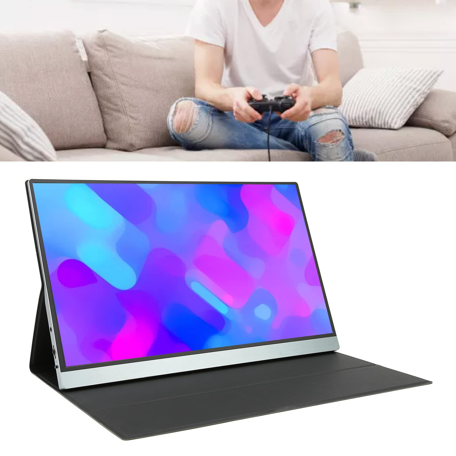 Qinlorgo 15.6in Monitor, Portable Monitor Projection Function 4K HD for Gaming for Home for Office US Plug