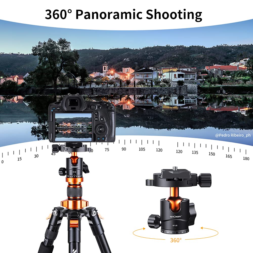 K&F Concept Camera Tripods,51 inch Lightweight Compact Tripod with 360 Degree Ball Head,Quick Release Plate,Detachable Monopod 8KG Load Capacity for SLR DSLR Camera C225A0+BH-25 (SA225M1)