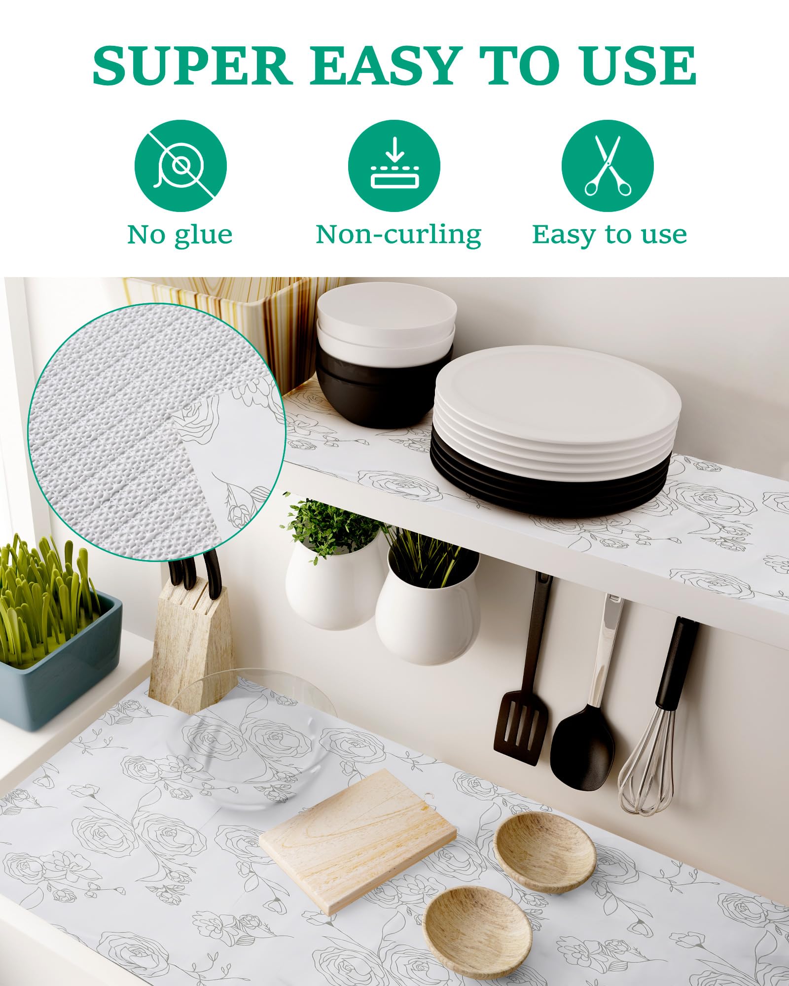 Shelf Liner for Kitchen Cabinets, Non-Adhesive Strong Slip Resistant Drawer Liners Protect Dresser, Cupboard, Shelves, Bathroom Drawers, Easy to Clean and Install, Thickened, Gray, 12IN x 10FT, Rose