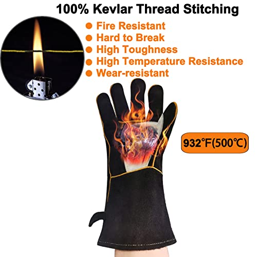 PerfeSafe Welding Gloves, 932℉ Leather Heat Fire Resistant Welders Gloves for Tig/Mig/Stick/Forge, Mitts for BBQ/Oven/Grill/Fireplace/Furnace/Stove/Animal Handling Gloves with Soft Lining