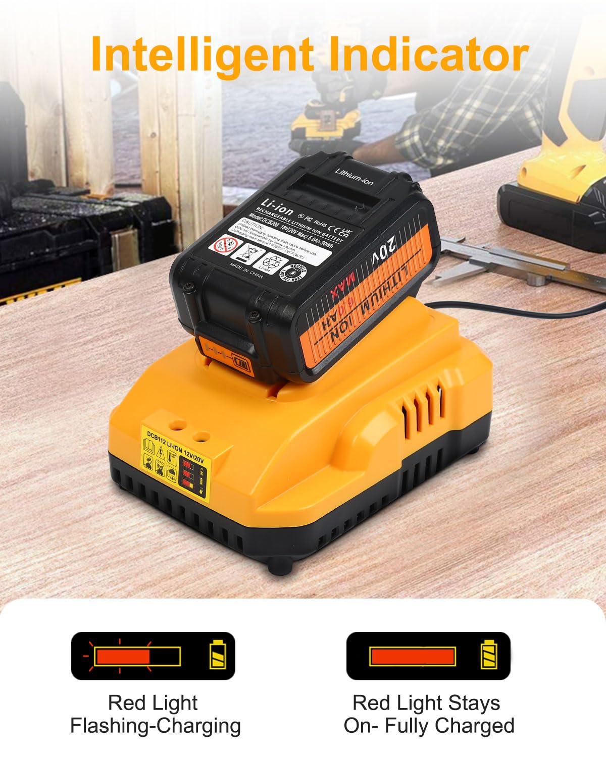Lenoya 2Packs Battery Replacement for Dewalt 20V Battery 6000mAh & 12v/20v Charger DCB112 Combo