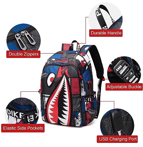 XKJFOTCY Shark Backpack for Boys, Fashion Multi-Functional Teens Bookbag, Laptop Backpack, Casual Daypack