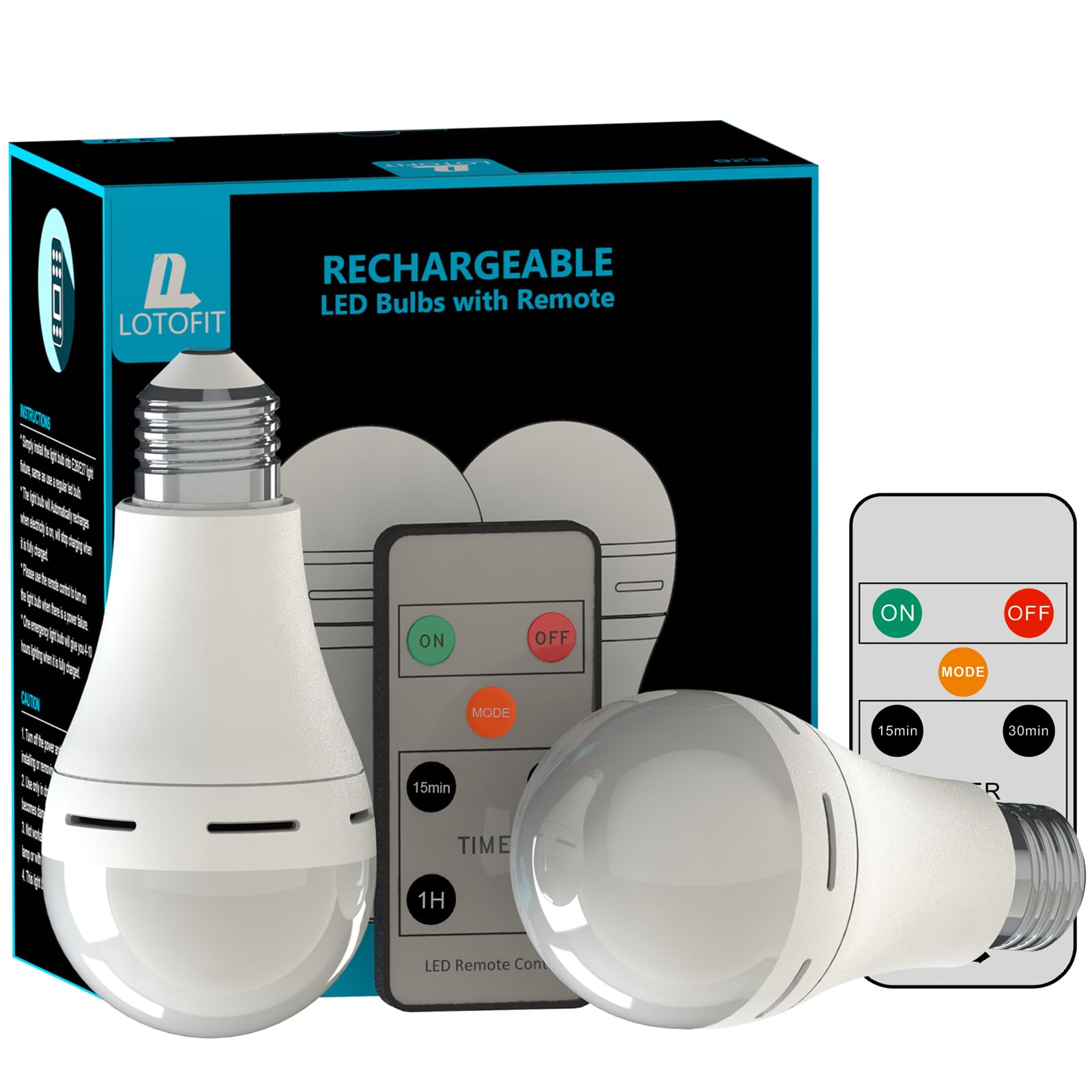 LOTOFIT 4 Pack Rechargeable LED Light Bulbs with Remote, 4 Light Mode, Timer Function, USB Hanging LED Light Bulbs for Indoor Emergency Camping Hiking Backpacking