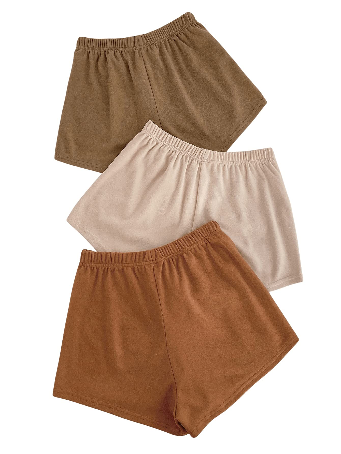 MakeMeChic Women's 3pack Elastic Waist Knot Front Lounge Track Shorts Brown Apricot Rust Brown L