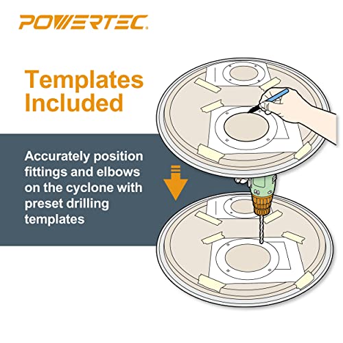 POWERTEC 70292 4-Inch Cyclone Dust Collection Elbows and Couplers Separator Kit for Woodworking Debris Containers, Buckets and Barrels