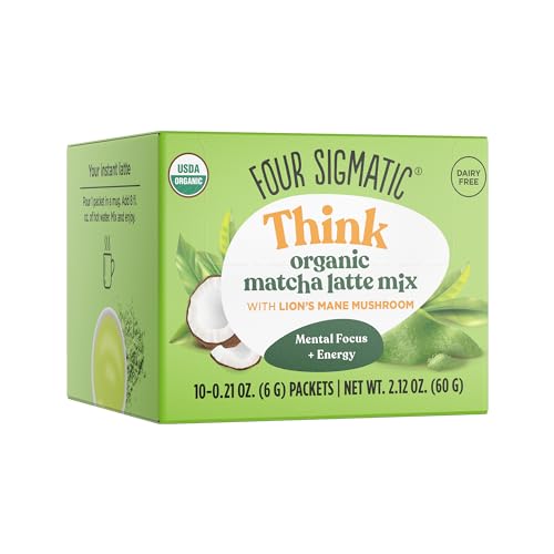Matcha Latte Mix by Four Sigmatic | Lionβs Mane Mushroom, Organic Matcha, Maitake & Moringa | Focus, Creativity & Productivity Support | 20mg Caffeine | Vegan, Gluten-Free | 0.21 Ounce | Pack of 10
