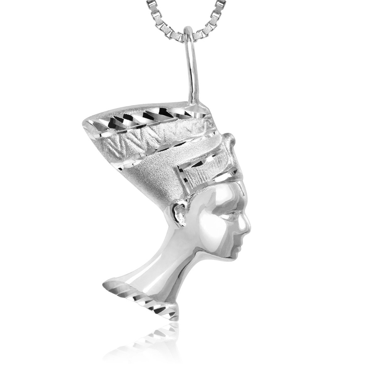 Honolulu Jewelry Company Sterling Silver Ancient Egyptian Queen Nefertiti Necklace Pendant with 18" Box Chain