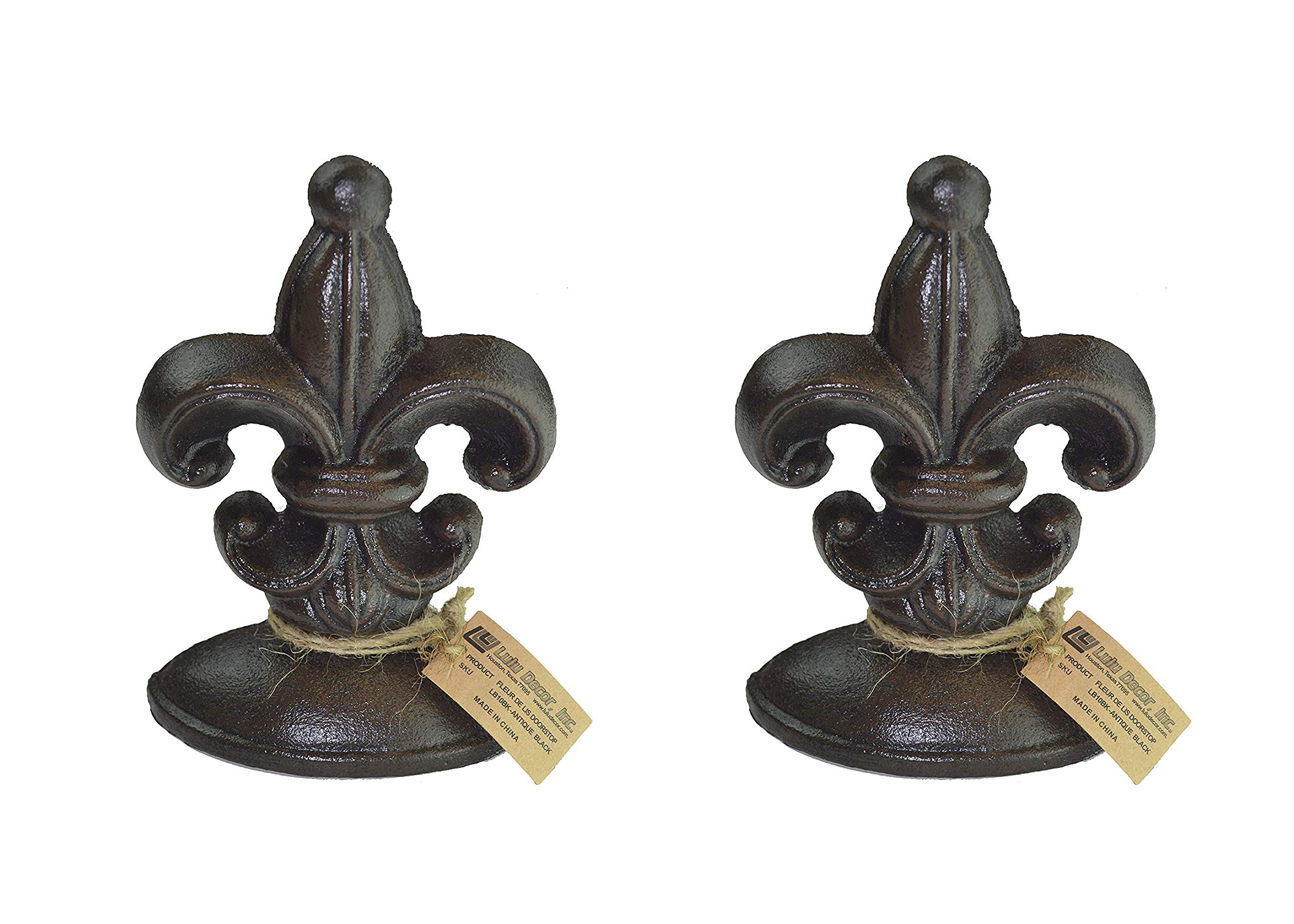 Lulu Decor, Cast Iron Fleur De Lis Door Stop, 2 Lbs, Antique Black Door Stopper (Set of 2)