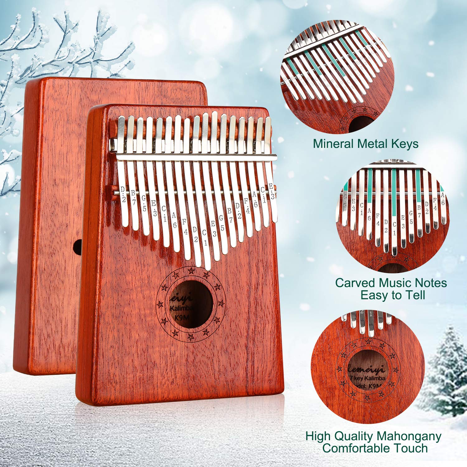 Kalimba Thumb Piano 17 Key Finger Piano Musical Instrument with Study Instruction and Tune Hammer, Gift for Kids, Adult Beginners