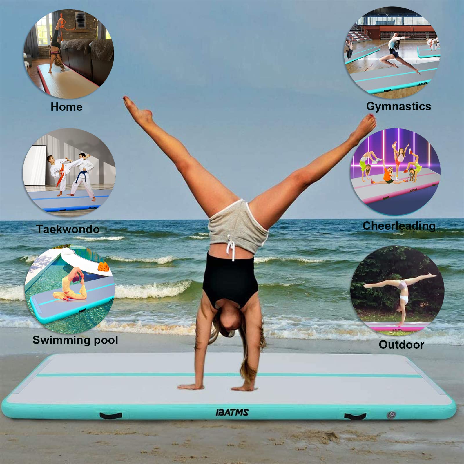 IBATMS Air Tumbling Mat Tumble Track,16ft Inflatable Gymnastics Air Mat for Gymnastics Training/Home Use/Cheerleading/Yoga/Water