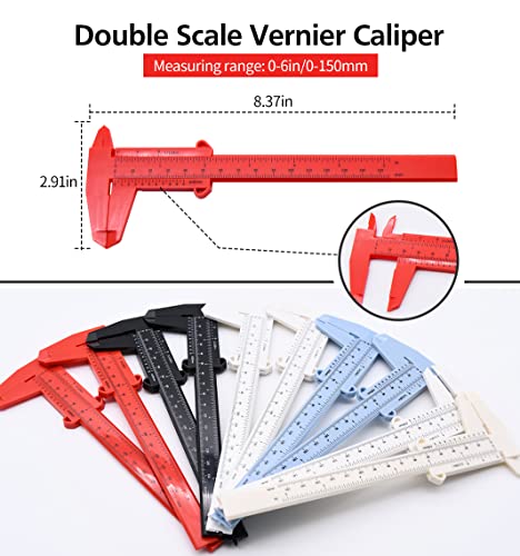 Mini Plastic Caliper, 10 Pack 6in/150mm Vernier Caliper, Double Scale Sliding Gauge Measuring Tool for Student Office, Jewelry Sliding Gauge Ruler Measuring Tool, 5 Different Colors(10 Pack)