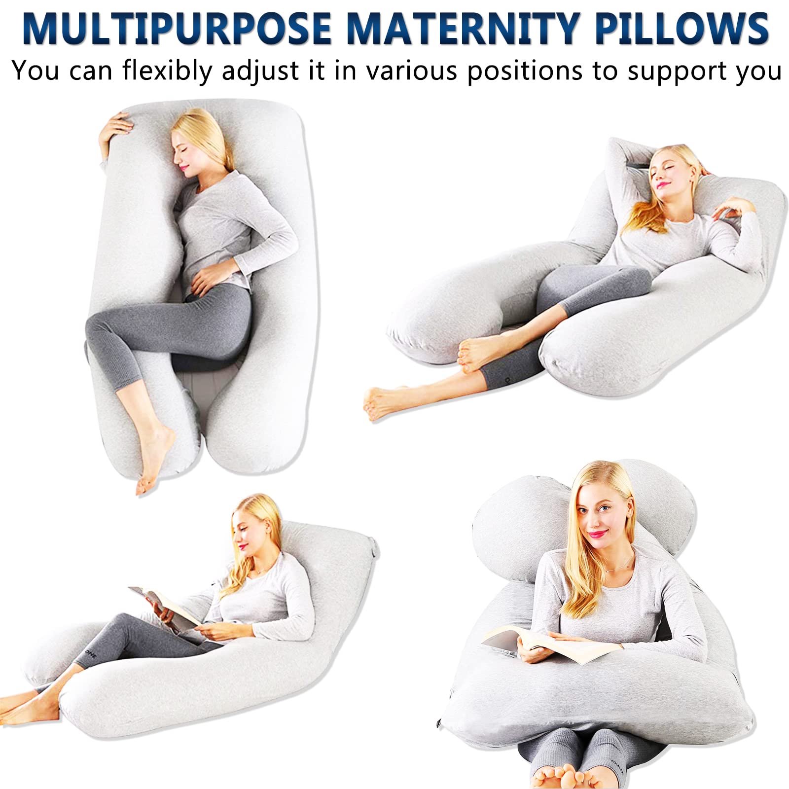 Rokiny Pregnancy Pillows, U-Shape Full Body Pillow and Maternity Pillow with Removable Cover - Support for Back, HIPS, Legs, Belly for Pregnant Women Sleeping (White)