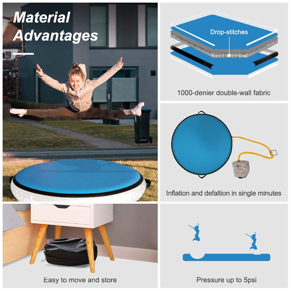 ibigbean Air Spot Tumbling Mats Inflatable Gymnastic Equipment (Grey/Blue, D=140cm & T=30cm)