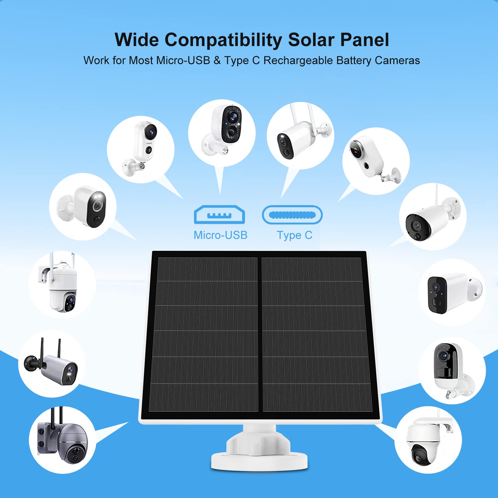 Portable Solar Panels for Wireless Camera - 5W Compatible with Solar Rechargeable Battery, Continuous Solar Power for Outdoor Security Camera & Floodlight