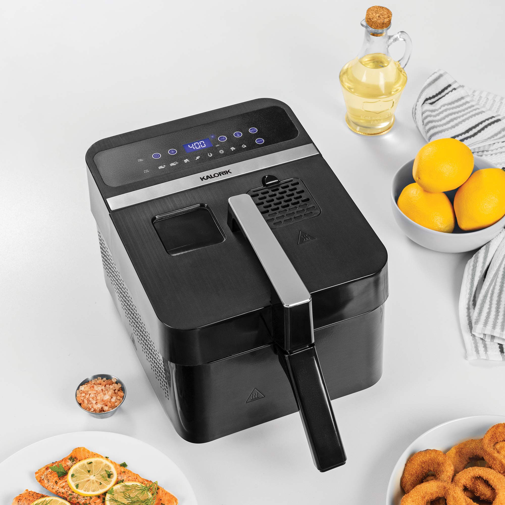 Kalorik FT 45418 BK 2-in-1 Digital Air and Deep Fryer, Black, LED Display Features Easy-to-use Digital Controls with 8 Cooking Presets, 3-Quart Basket Yields 3 to 4 Servings, Detachable Power Cord