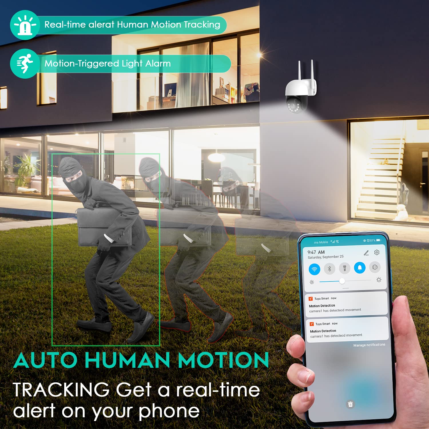 Rraycom 3Pack Security Cameras Outdoor,2K(3MP) Surveillance WiFi Camera with 360°View,Motion Alert,Auto Tracking,Two Way Audio,Waterproof,Pan-Tilt Color Night Vision,SD Card &Cloud Storage