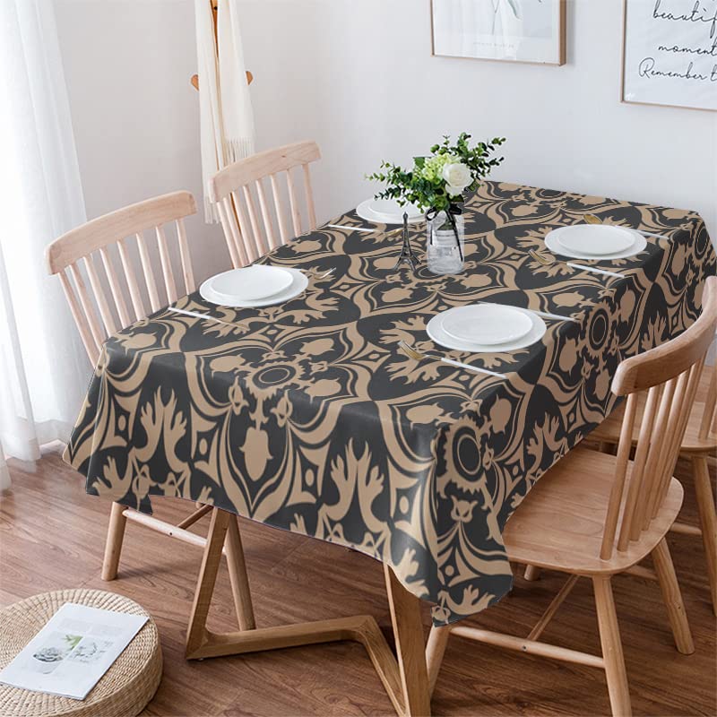 MLQL Black Tablecloth Antique Baroque Damask Gothic mid Century Curved Retro Victorian Style Dining Room Kitchen Table Cover A3 140x180cm