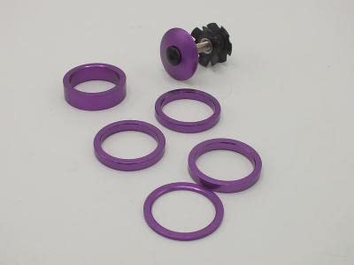 Motobecane Anodized 1 1/8 Headset Spacer Kit Top Cap and Star Nut Bolt (Purple)