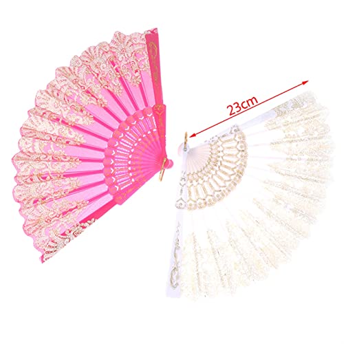 ONILA Folding Hand Fan Spanish Style Dance Party Fan Wedding Silk Lace Fan Folding Held Flower Fan Lady Wedding Folding Hand Fan Handheld Fans (Color : Light Grey)