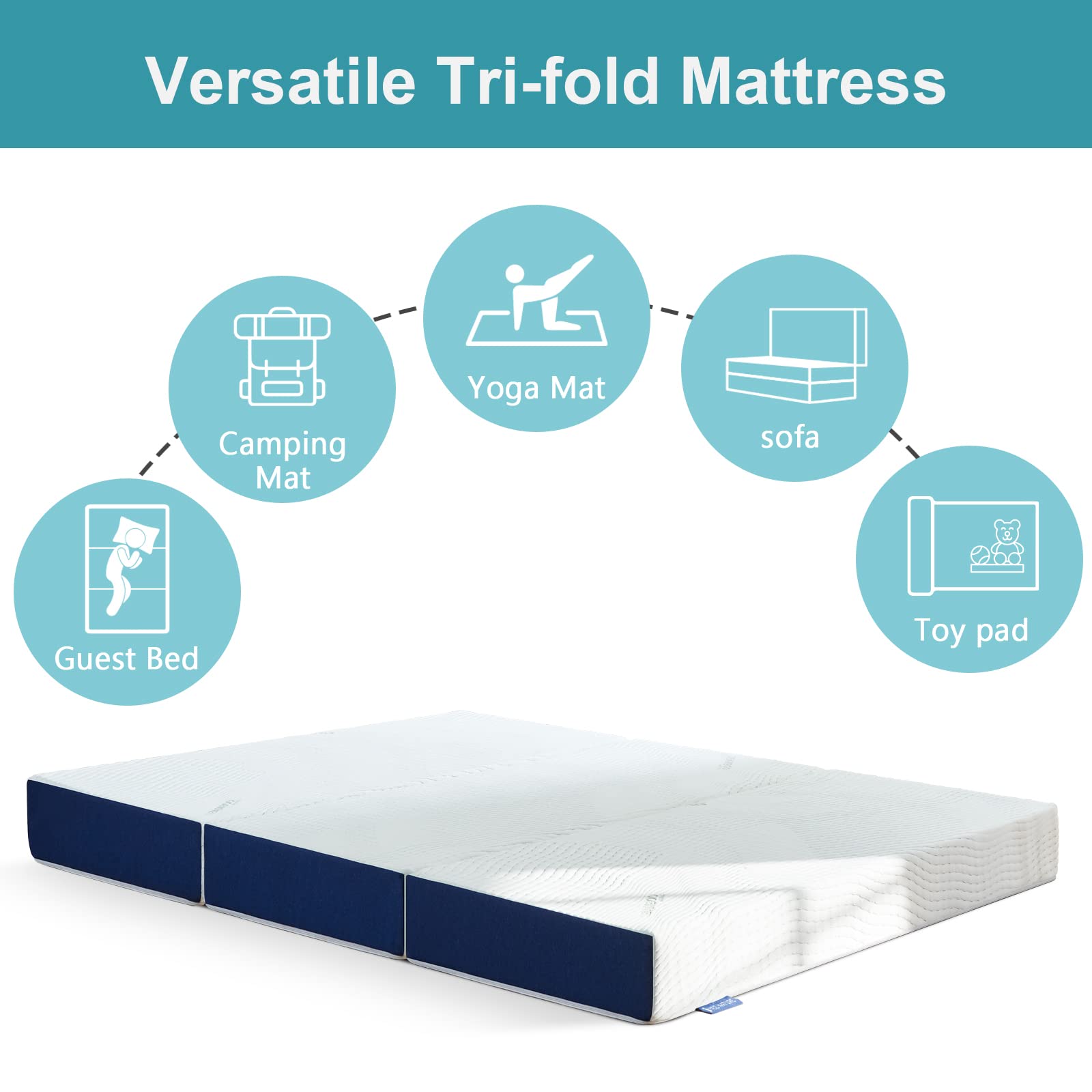 Iyee Nature Folding Mattress, 3 inch Tri-Fold Memory Foam Mattress, Foldable Mattress Topper with Bamboo Cover for Camping, Guest - Small Twin Size, 75" x 25" x 3"