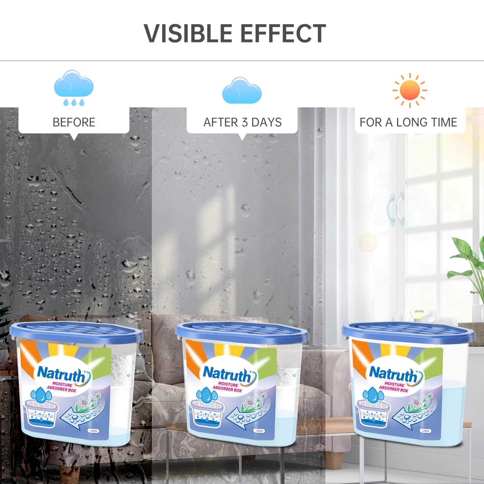 NATRUTH Fresh Linen Moisture Absorber(6 Pack)12.5 Oz,Humidity Absorber Attracts Extra Moisture from Your Bathroom, Closet, Kitchen & Study, Dehumidifier for Closet