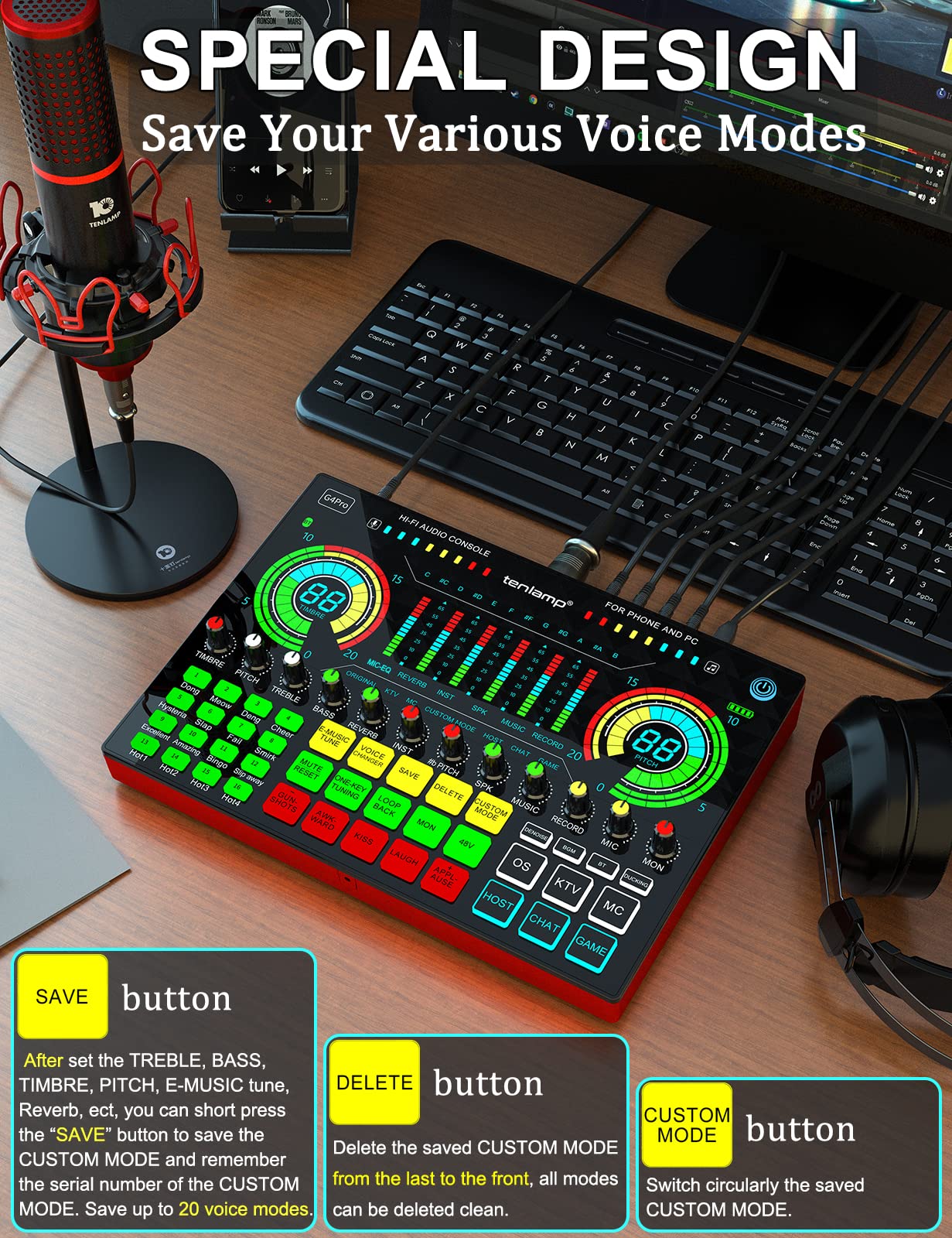 Podcast Equipment Bundle Audio Interface with Mixer, tenlamp Audio Mixer with Sound Board