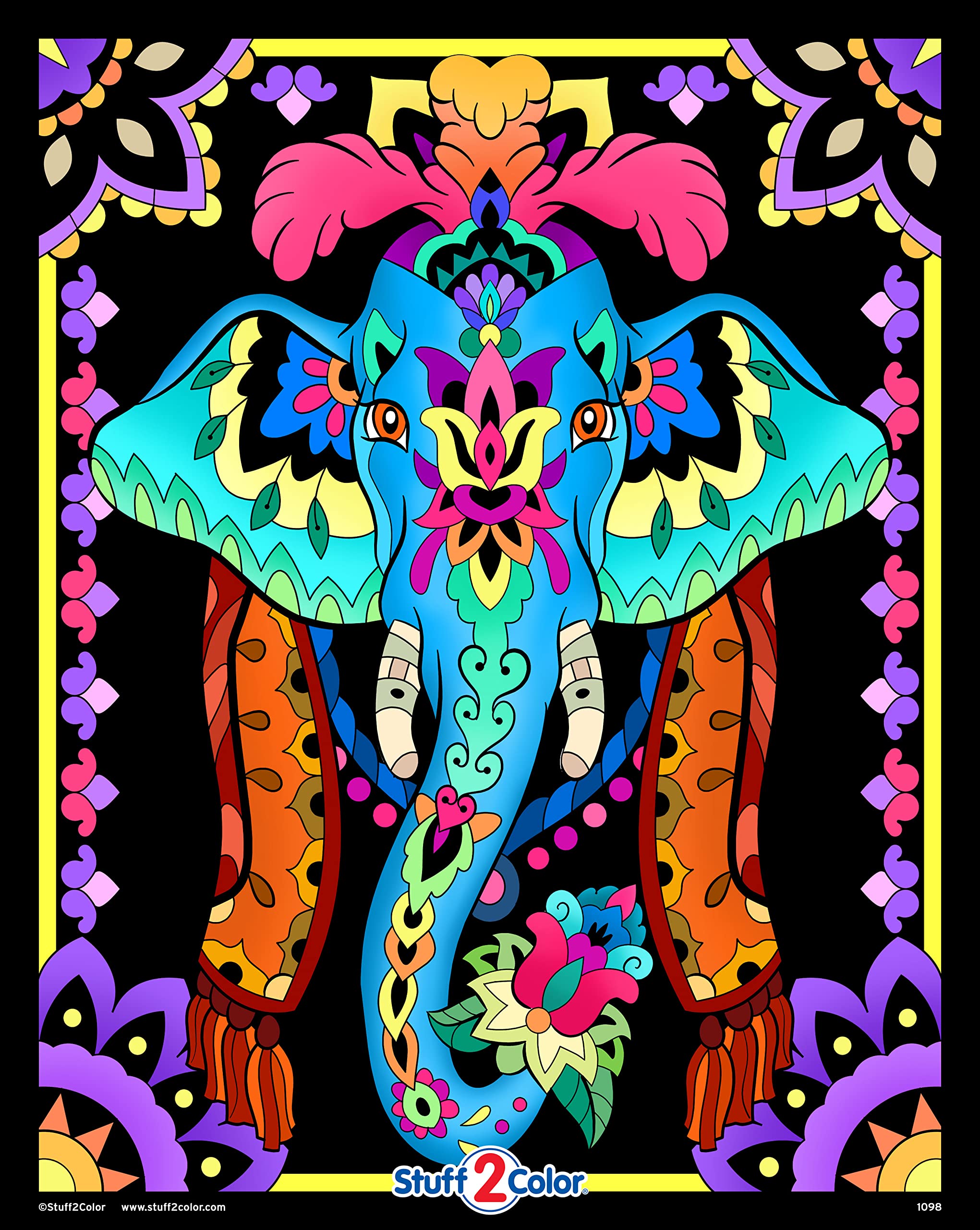 Painted Elephant Velvet Coloring Poster - All Ages Coloring for Kids, Toddlers, Teens, and Adults (Great for Arts and Crafts Coloring Time, After School, or as a Family Activity)