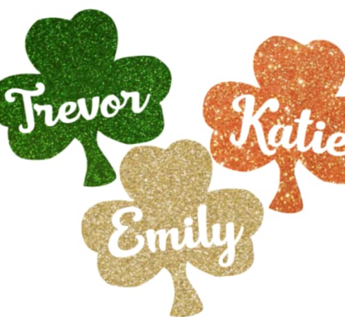 Personalized Name Shamrock Iron On Decal, Shamrock Name, Heat Transfer, Tshirt Decal, Applique, St. Patrick's Day Decal, Iron On Patch, DIY (Green Glitter)