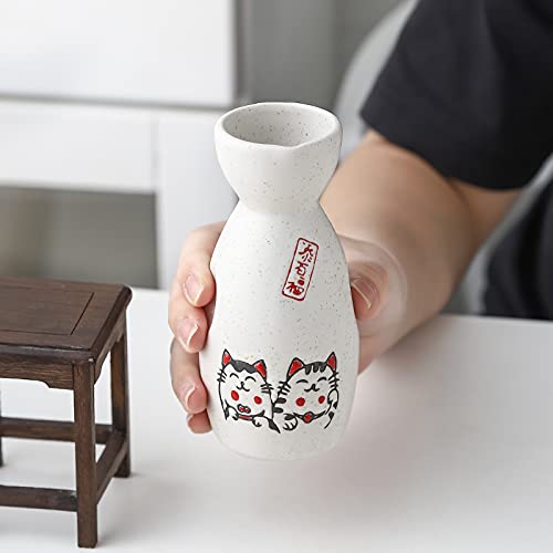Mozacona Ceramic Lucky Cat Japanese Sake Set,1 Tokkuri Bottle and 4 Ochoko Cups