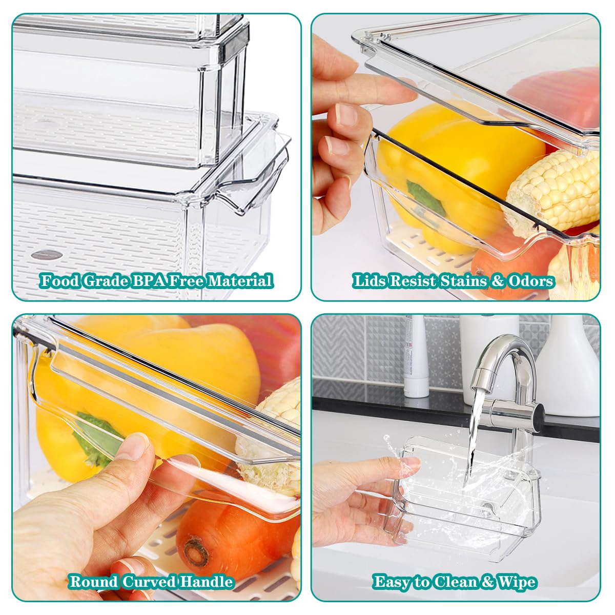 jijoe Fridge Organizer with Egg Holder, 12 Packs Stackable Refrigerator Organizer Bins with Lids, BPA-Free Produce Fruit Storage Containers for Storage Clear for Food, Drinks, Vegetable Storage