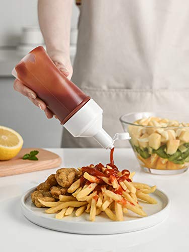 MXY Syrup Squeeze Bottle Salad Vinegar Ketchup Condiments Dispenser Olive Oil Soy Sauce Bottle Honey Container with Lid 250ml (White)