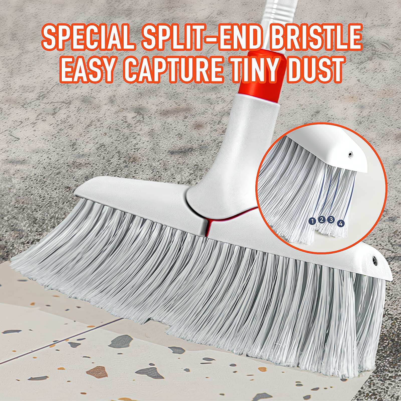 Rebussin® Magic Broom 20 inch - Sweeper with Retractable Head and Thin Bristles for Cleaning Home Kitchen Patio Hall Malls 2023 Upgrades(White with Red)
