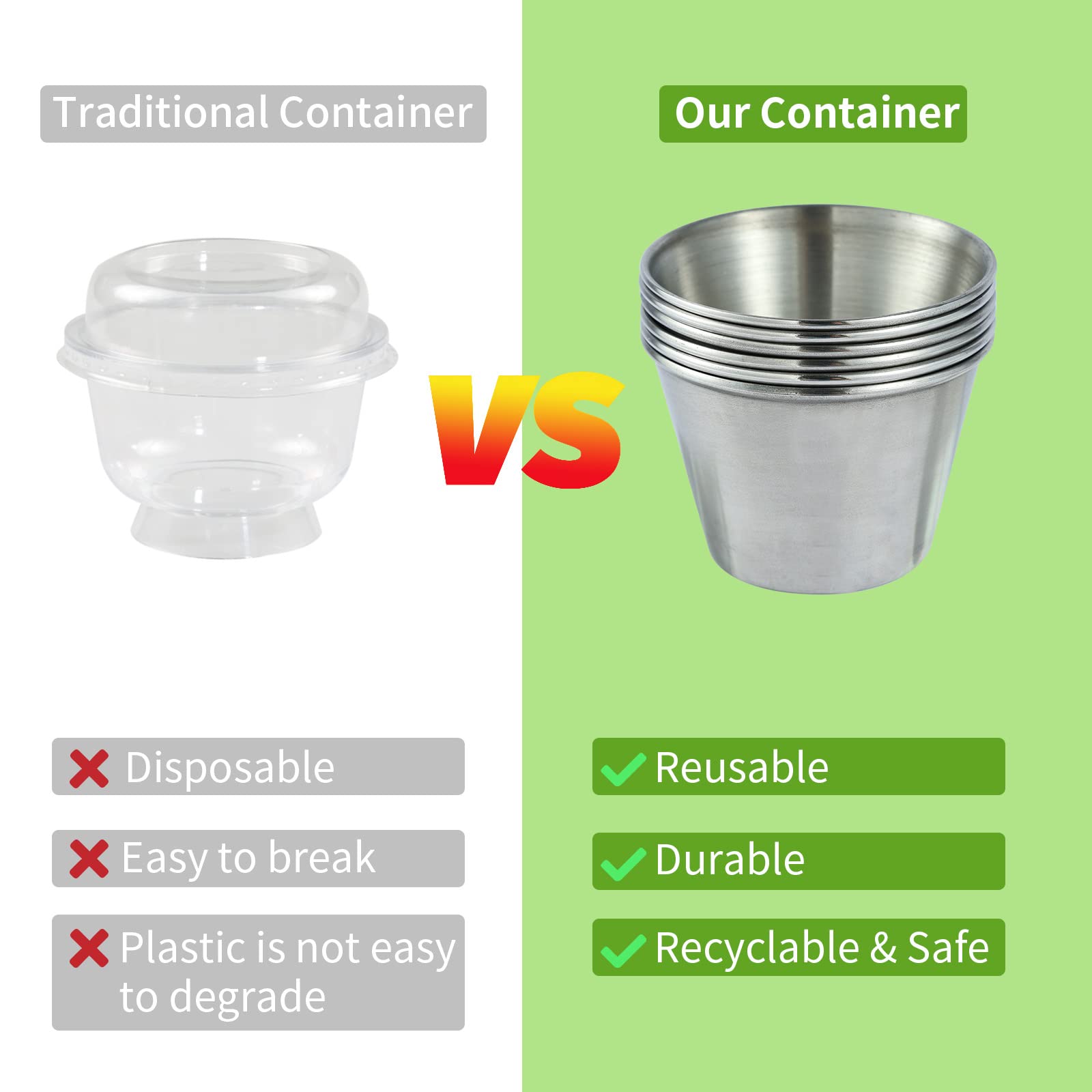 MLRYH 6Pcs 2.5oz Salad Dressing Container To Go,Stainless Steel Condiment Containers Cups with Silicone Lids, Leakproof & Reusable Sauce Containers for Snacks, Dipping Sauce,Ice Cream.¡