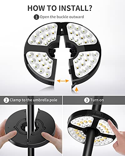 Patio Umbrella Light, Rechargeable Cordless Umbrella Lights 48 LED Lights 450 Lumens 3 Modes Umbrella Pole Light, 72 Hours Working Time Outdoor Patio Lights for Patio Umbrellas Camping Tent