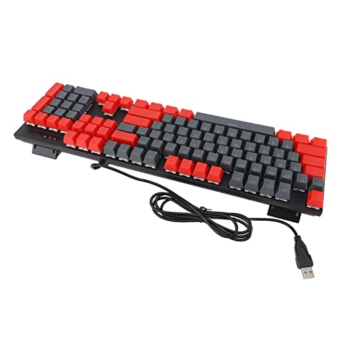 Sanpyl Mechanical Keyboard, 104 Key RGB Backlit Ergonomic Keyboard Fadeless Keycaps Dual Color Programmable Gaming Keyboard for PC Laptop(Gray Red)