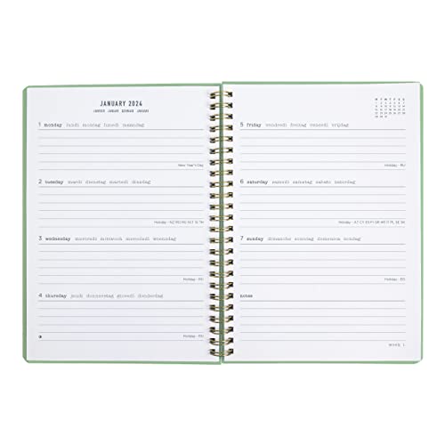 Letts Celebrate Weekly/Monthly Planner, 12 Months, January to December, 2024, Gold Twin-Wire Binding, A5 Size, 8.25" x 5.875", Multilingual, Mint (C082187-24)