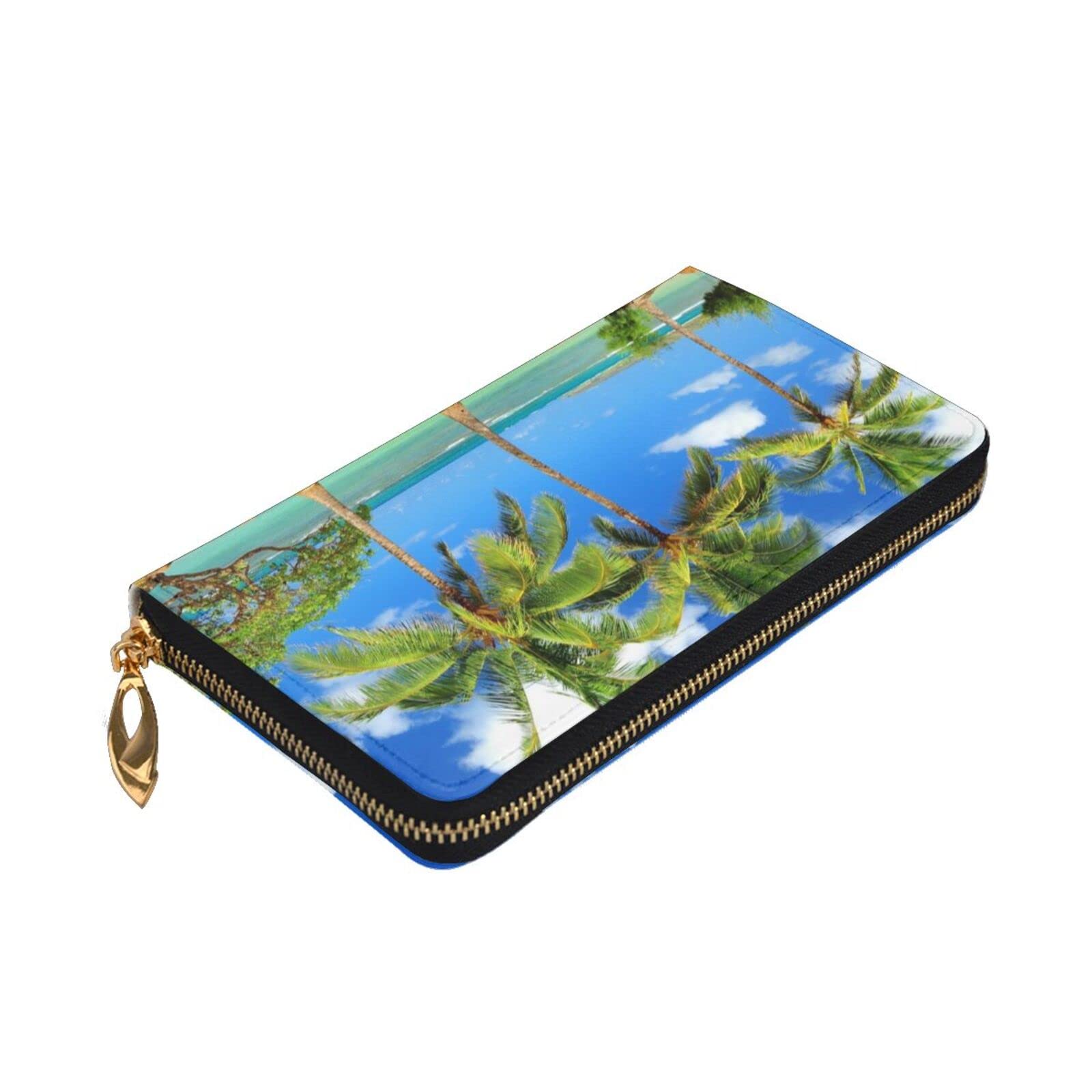 Palm Tree Leather Long Wallet Card Holder Organizer Wallet Zipper Wristlet Clutch Bag For Men Women