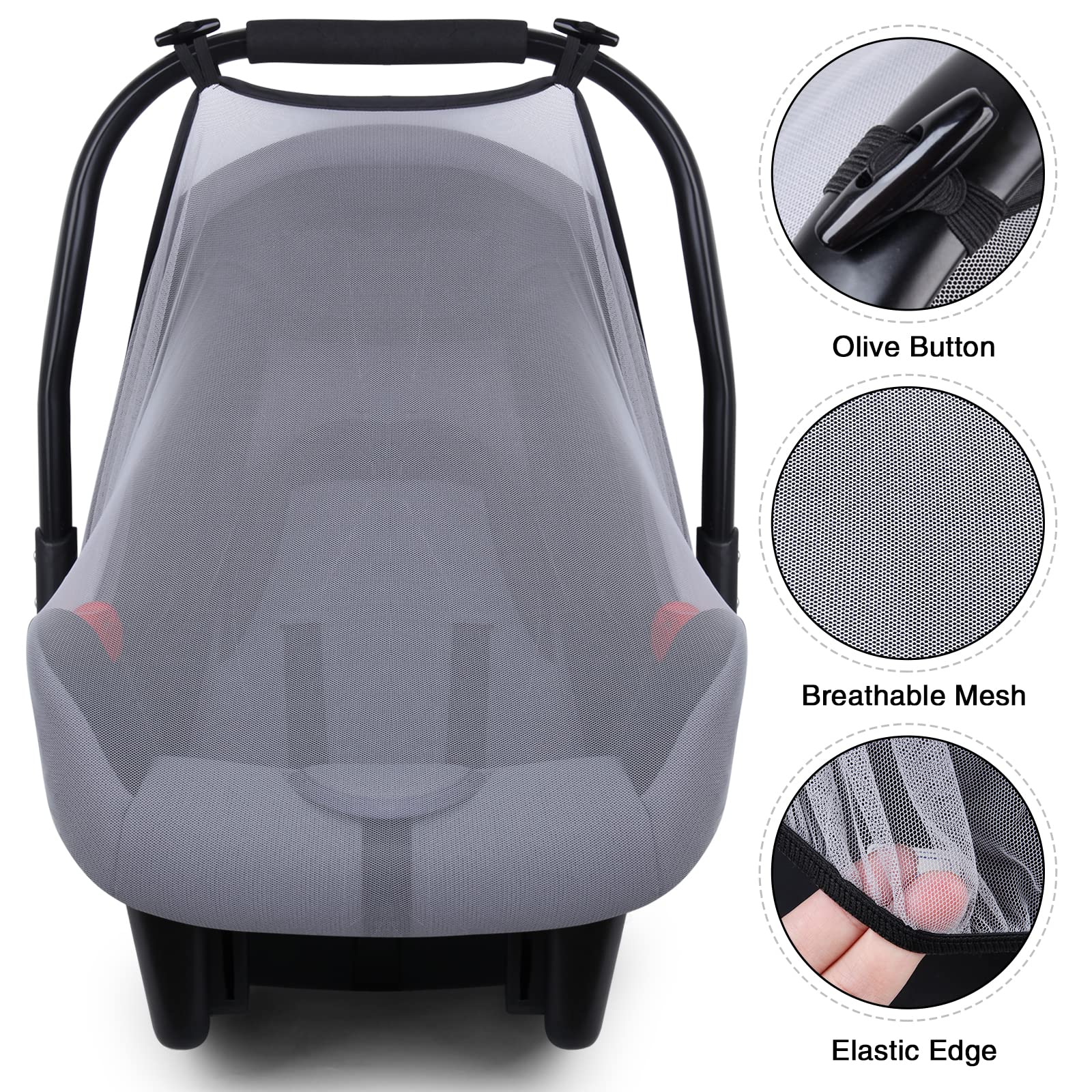 Mosquito Net for Baby Car Seat Stroller, Mesh Insect Nets Bugs Netting, Breathable Infant Carseat Canopy Carrier Cover, Universal Fit, Portable, Durable (White)