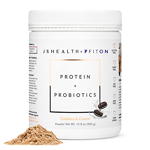 JSHealth Vegan Pea Protein Powder with Probiotics - Gluten Free, Non GMO, Plant Based Protein Drink Mix - 450g, Cookies & Cream