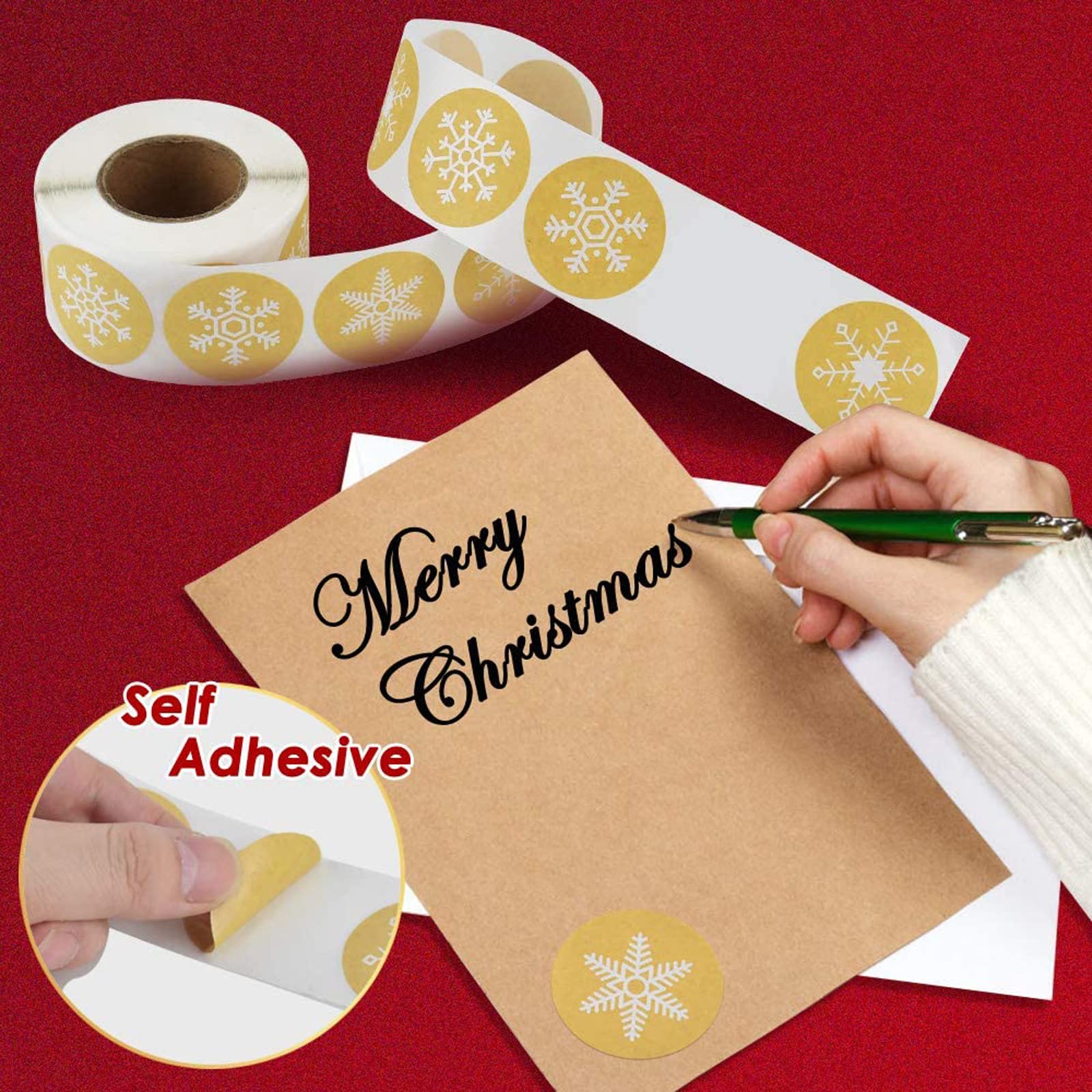KATUMO Snowflakes Christmas Stickers, Holiday Stickers Envelope Stickers Family Classroom New Year Decor Presents Stickers 500Pcs Per Roll with 4 Different Designs