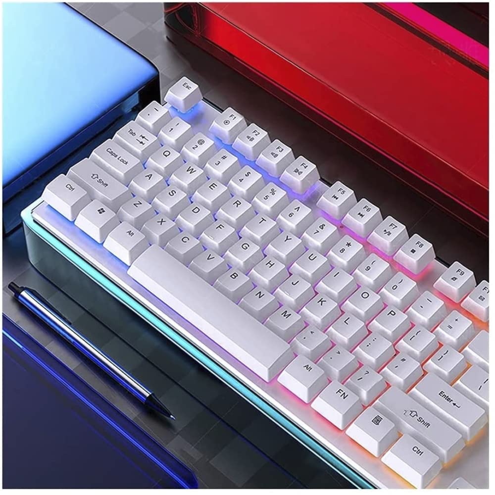 Renewgoo GooGamer Gaming Computer Keyboard with LED Rainbow Gradient Backlight, Waterproof Ergonomic Design for Esports PC, Mac, Desktops, & Laptops, White