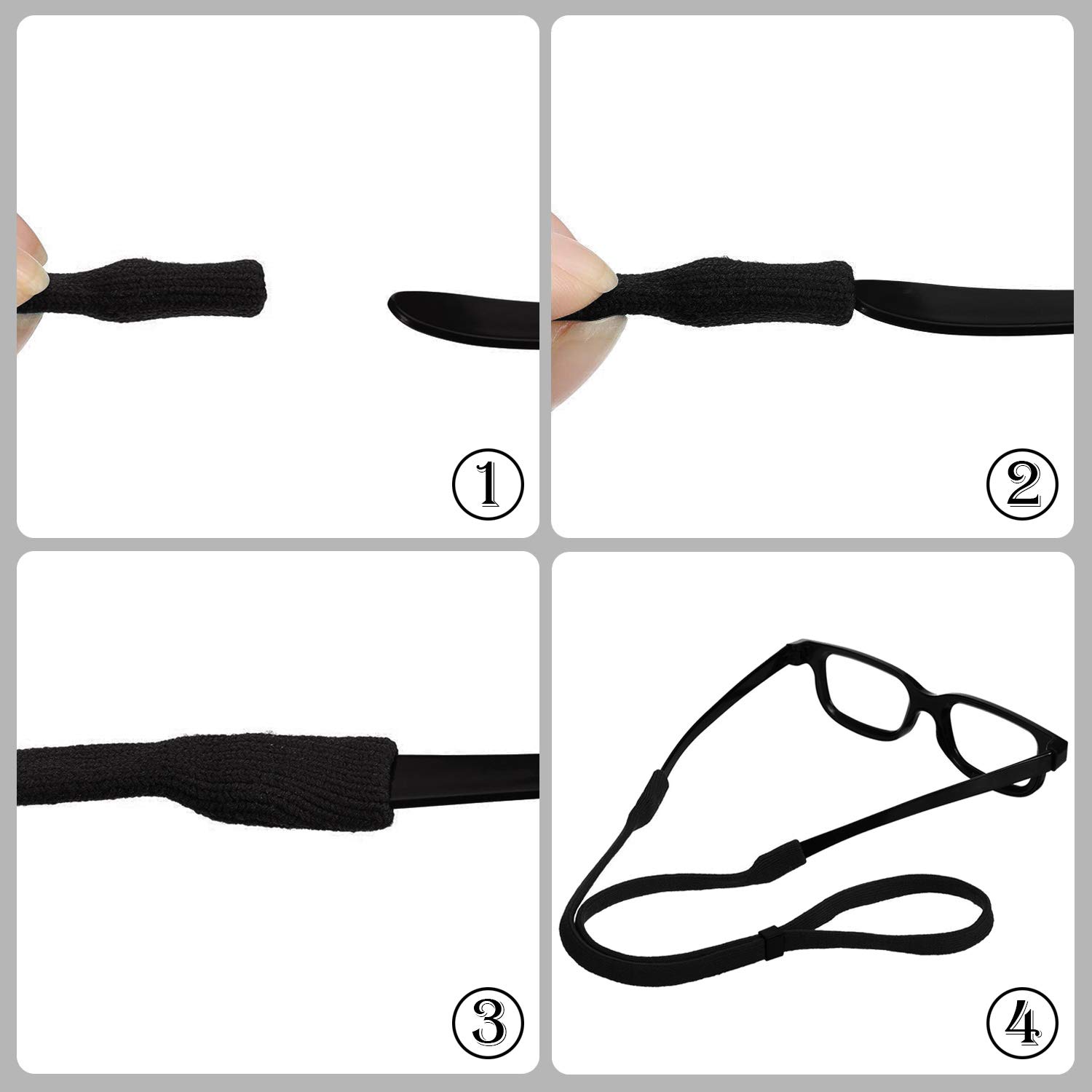 Hongfa Adjustable Eyewear Safety Glasses Eyeglasses Neck Cord String Lanyard Strap,Sunglasses Holder Straps,Set of 5 (Black)