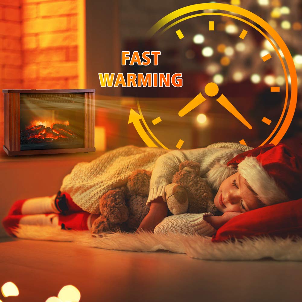 LifePlus Electric Fireplace Heater, Portable Wood Fireplace Stove with 3D Realistic Dancing Flame Effect, Tabletop Fireplace Space Heater Overheat Protection for Indoor Use Bedroom Office,1500W