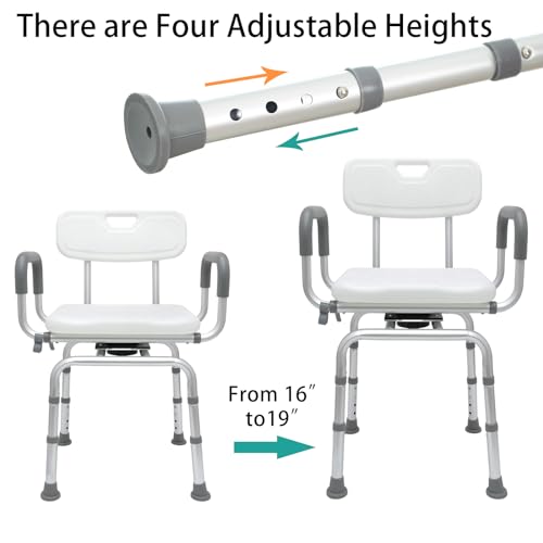 PETKABOO 360 Degree Shower Chair Swivel,Portable Seat with Armrests and Back, Adjustable Height Seat for Bathtub (White1)