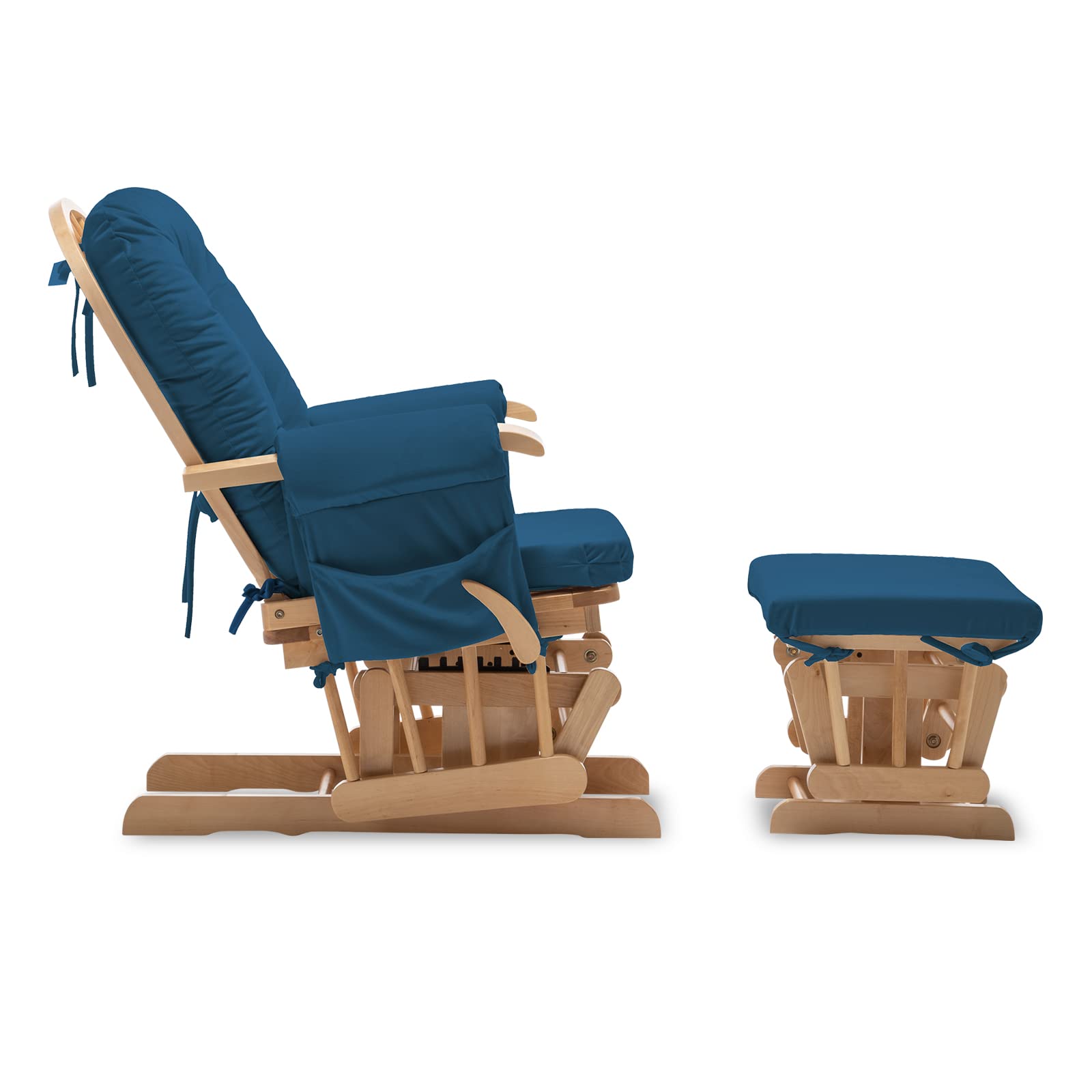 OKAKOPA Vibration Massage Glider Chair Cushions Replacement Set 5PCS, Gorgeous Velvet Replacement Cushions for Glider Rocker Rocking Chair, Back Seat Ottoman Arms (Blue)